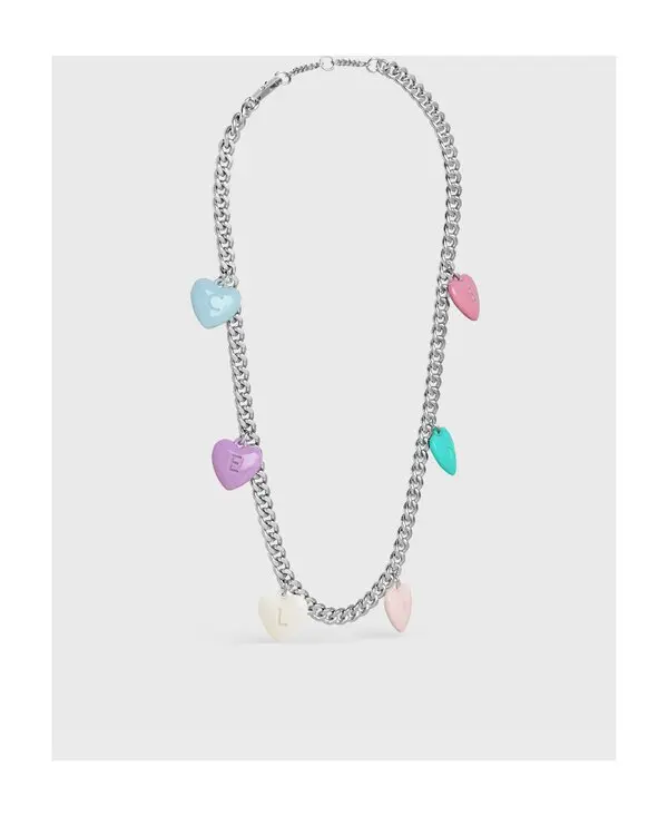 Celine Heart Shaped Pendant Necklace In Plexiglass And Brass With Rhodium Finish