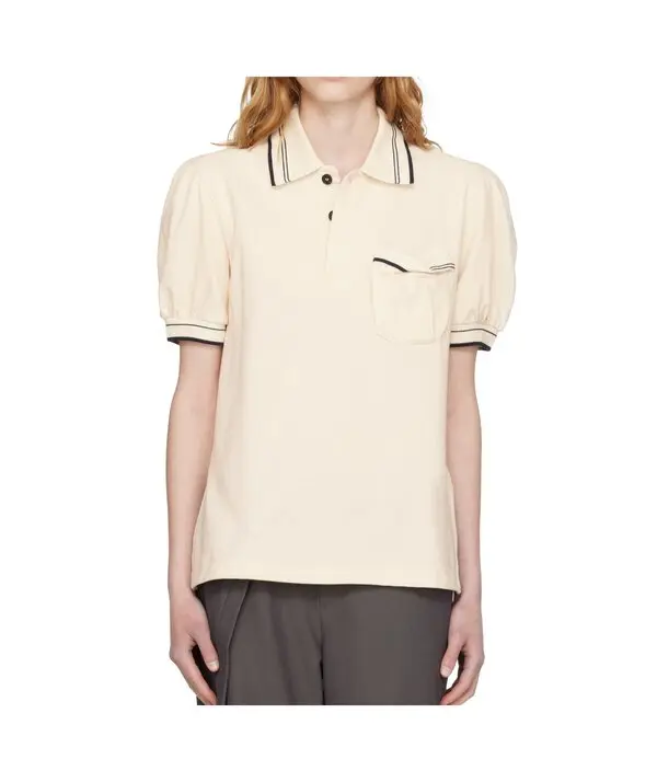 OPEN YY Striped Ribbed Short Sleeve Polo Shirt