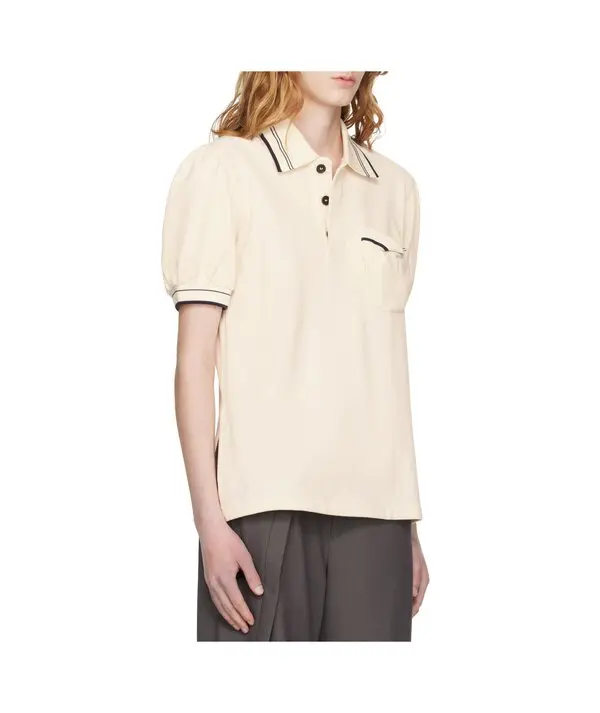 OPEN YY Striped Ribbed Short Sleeve Polo Shirt