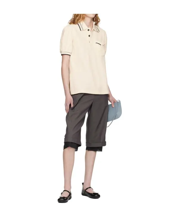 OPEN YY Striped Ribbed Short Sleeve Polo Shirt