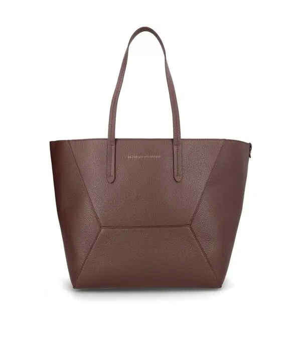 Brunello Cucinelli Geometric Leather Tote Bag - Brown