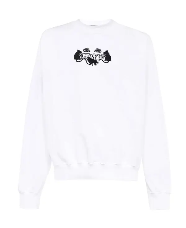 Off-White Round Neck Long Sleeve Sweater With Graphic Detail - White