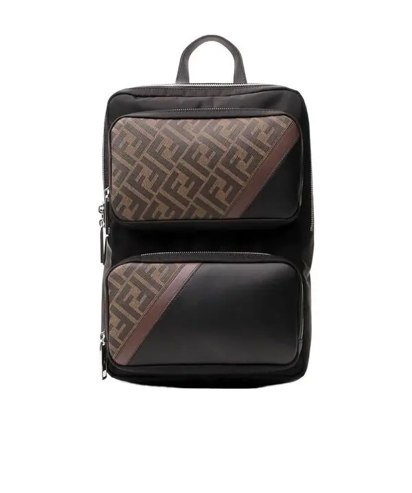 Fendi Ff Motif Paneled Backpack - Black