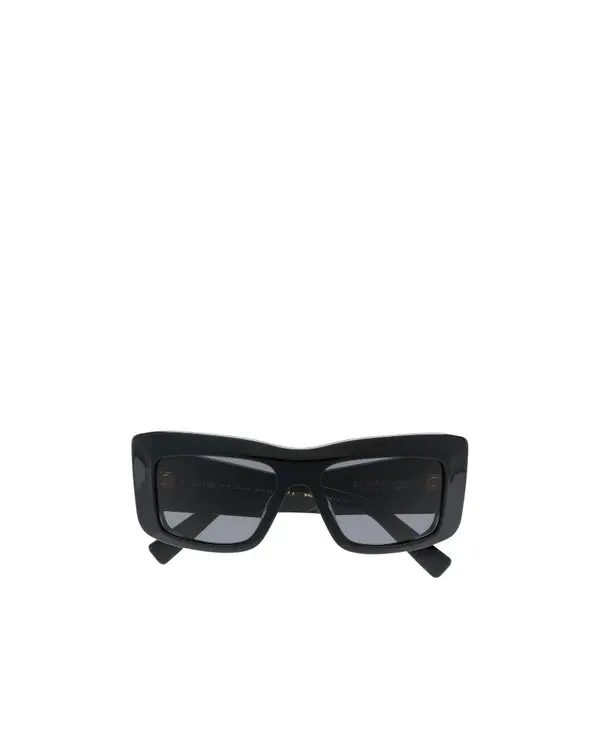 Balmain Logo Embellished Rectangular Sunglasses - Black