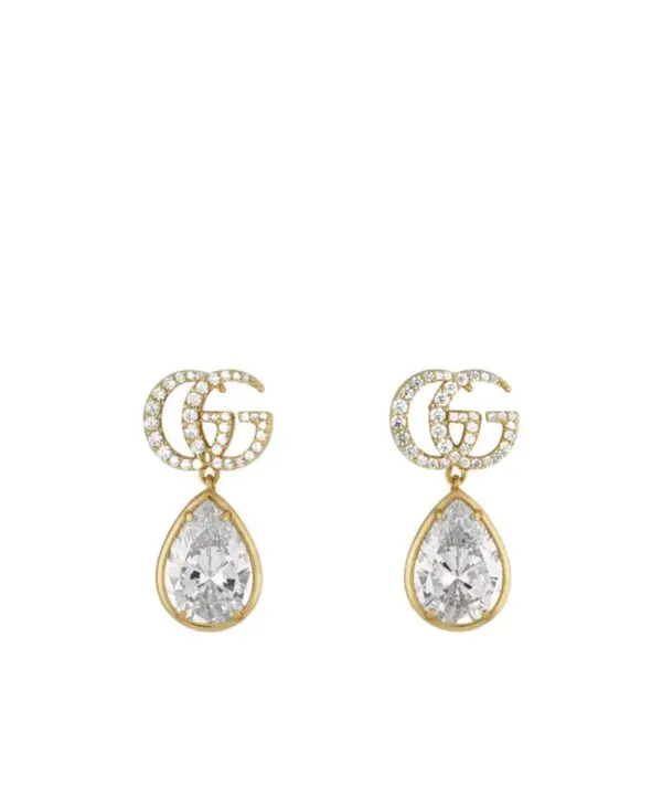 Gucci Gg Marmont Crystal Drop Earrings - Golden
