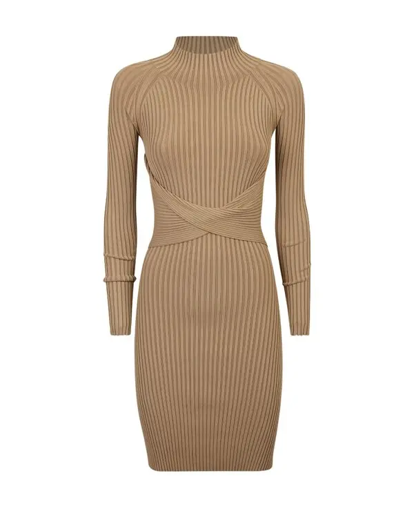 DION LEE Ribbed Knit Backless Dress - Brown