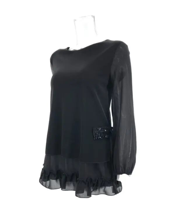 Max Mara Round Neck Long Sleeve Blouse With Ruffle Hem