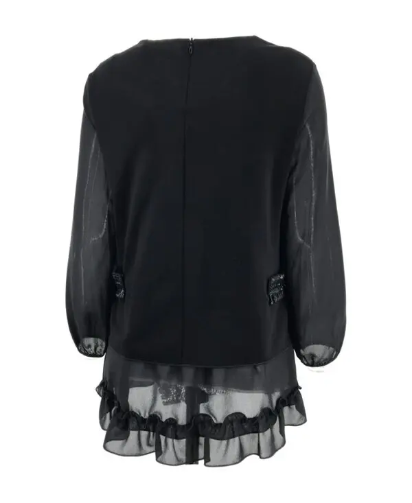 Max Mara Round Neck Long Sleeve Blouse With Ruffle Hem