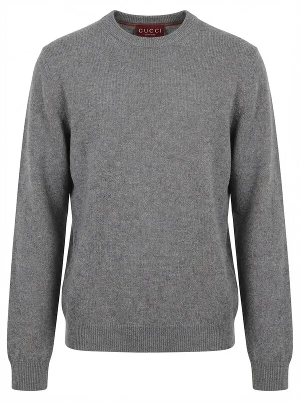 Gucci Wool Cashmere Crewneck Sweater With Web Detail - Grey