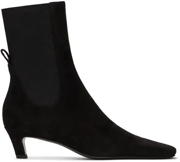 TOTEME Pointed Toe High Heel Ankle Boots - Black