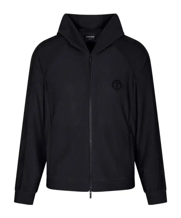 Giorgio Armani Textured Zip-up Hooded Jacket - Black