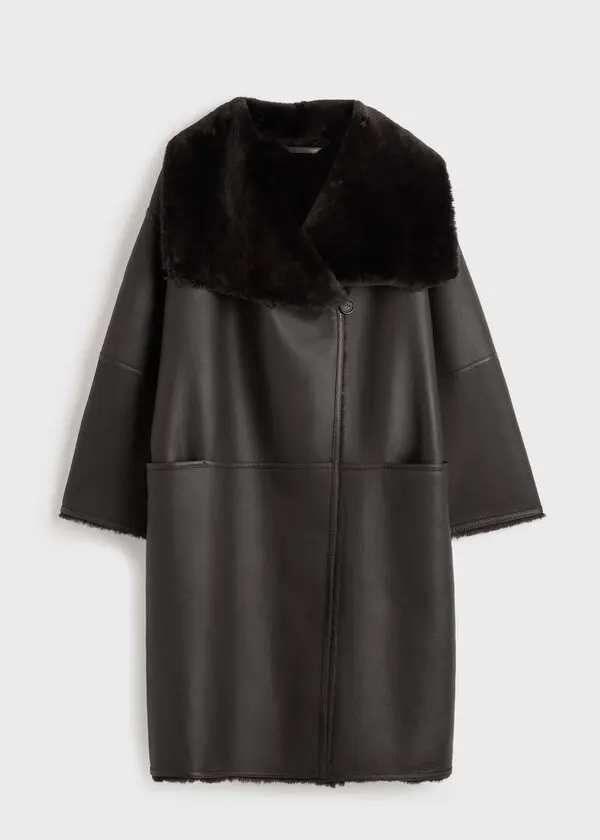 TOTEME Paneled Shearling Coat - Dark Brown