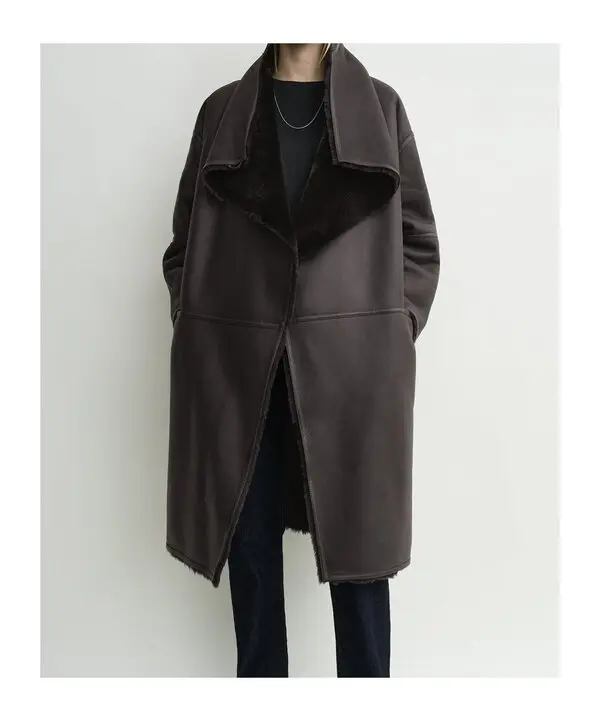 TOTEME Paneled Shearling Coat - Dark Brown