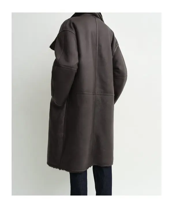 TOTEME Paneled Shearling Coat - Dark Brown