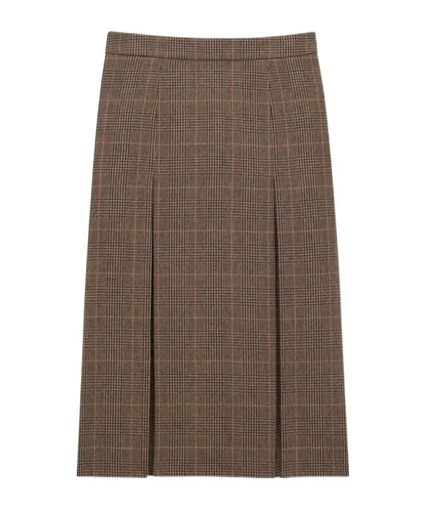 Saint Laurent Checked Midi Skirt - Brown