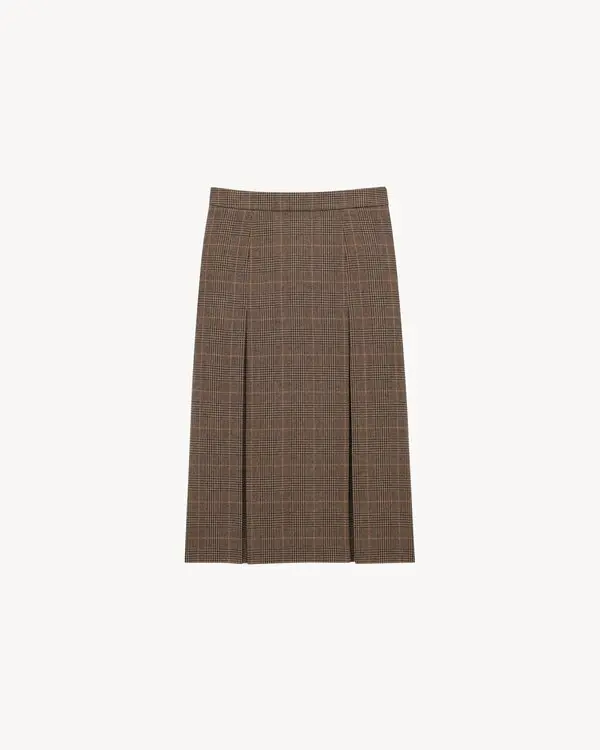Saint Laurent Checked Midi Skirt - Brown