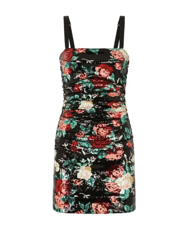 Dolce & Gabbana Floral Sequin Embellished Mini Dress - Black