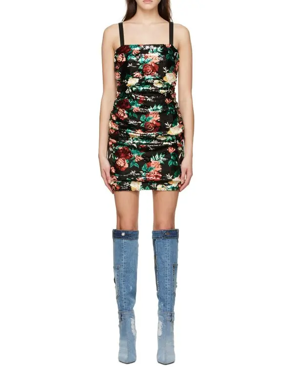 Dolce & Gabbana Floral Sequin Embellished Mini Dress - Black