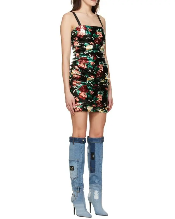 Dolce & Gabbana Floral Sequin Embellished Mini Dress - Black