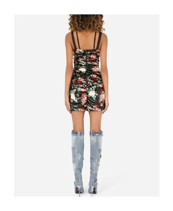 Dolce & Gabbana Floral Sequin Embellished Mini Dress - Black