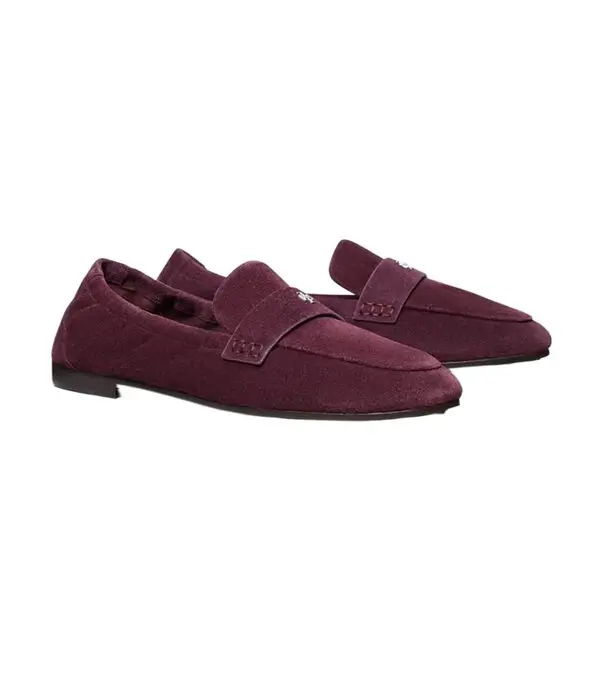 Tory Burch Slip-on Ballet Loafers With Metal Logo Stud - Plum