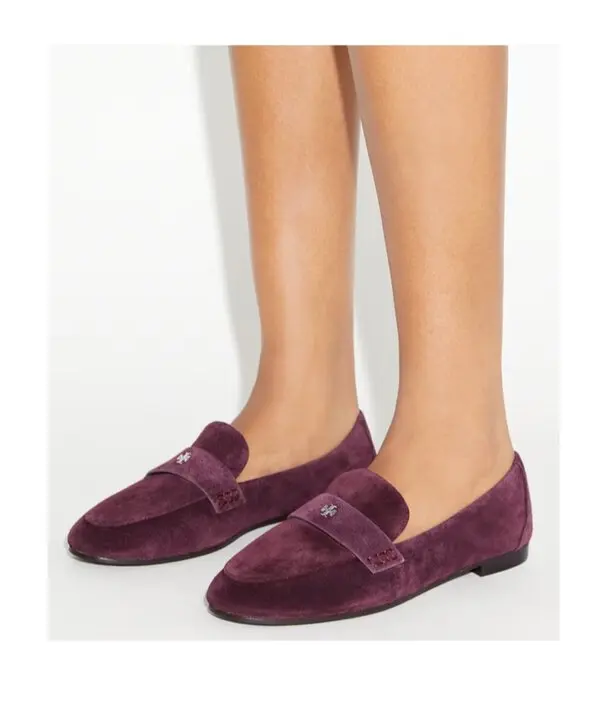 Tory Burch Slip-on Ballet Loafers With Metal Logo Stud - Plum