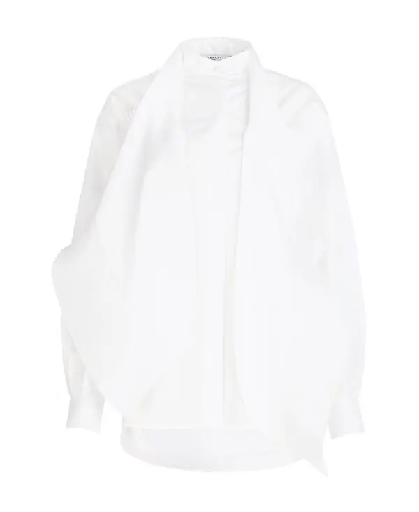 Givenchy Pleated Scarf Neck Poplin Blouse