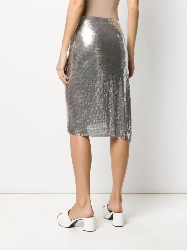 Rabanne Asymmetric Metallic Ruched Midi Skirt