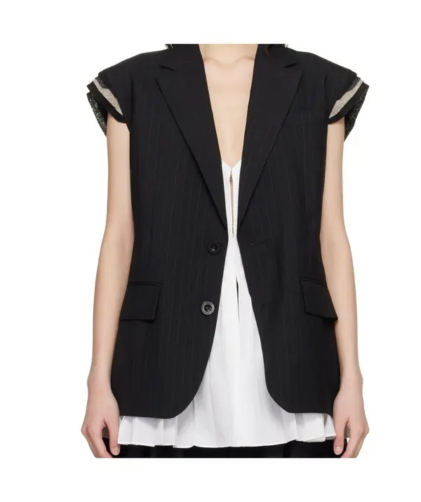 Sacai Chalk Stripe Vest - Black