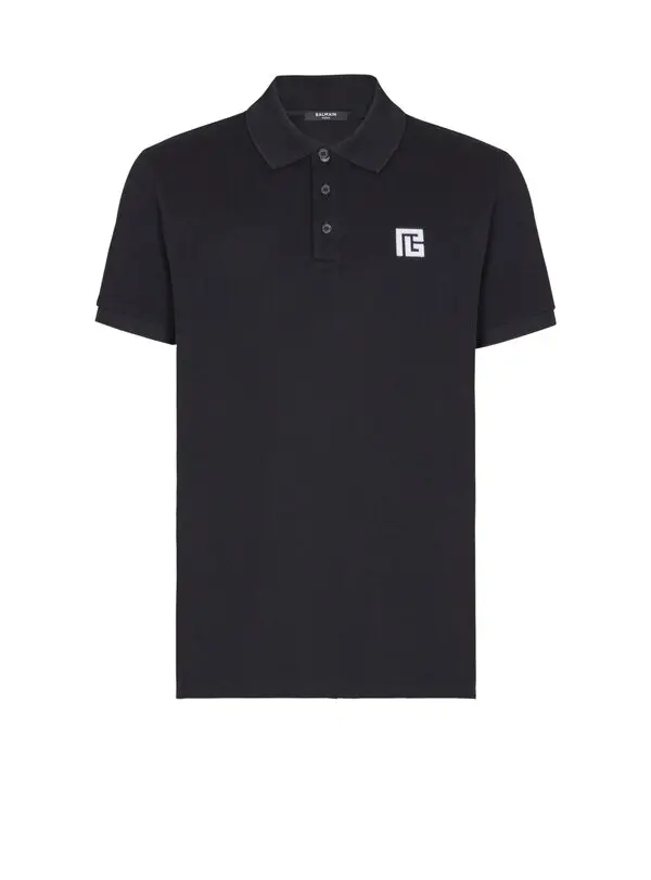 Balmain Logo Embroidered Short-sleeved Polo Shirt - Black