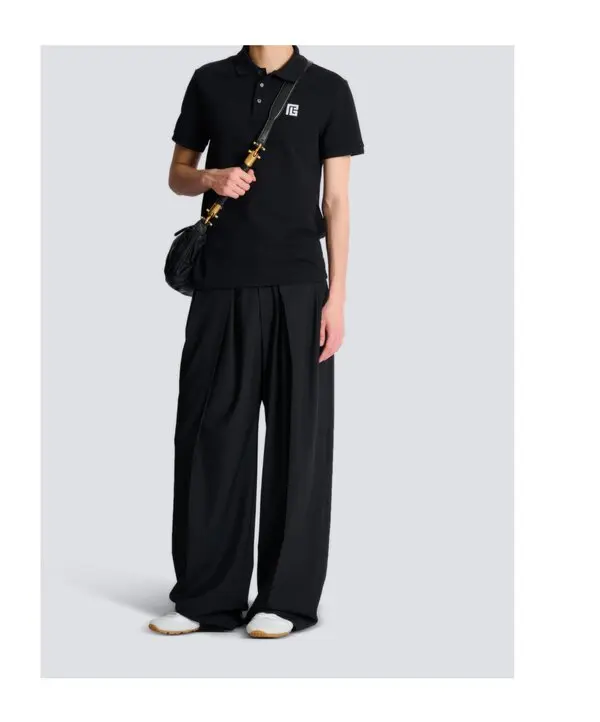 Balmain Logo Embroidered Short-sleeved Polo Shirt - Black