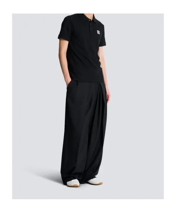 Balmain Logo Embroidered Short-sleeved Polo Shirt - Black