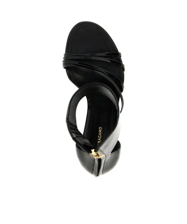 FERRAGAMO Patent Leather Curved Heel Sandals