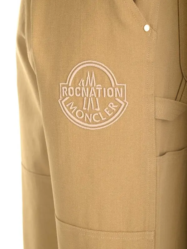 Moncler Cotton Canvas Logo Embroidered Trousers