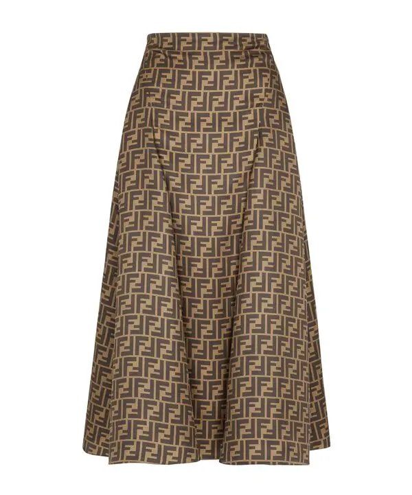 Fendi Ff Pattern High-waisted Maxi Skirt - Brown