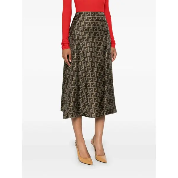 Fendi Ff Pattern High-waisted Maxi Skirt - Brown