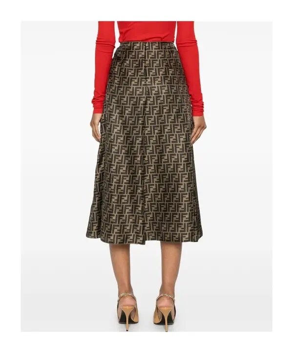 Fendi Ff Pattern High-waisted Maxi Skirt - Brown