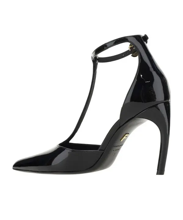 FERRAGAMO T-strap Pointed-toe High Heel Pumps - Black