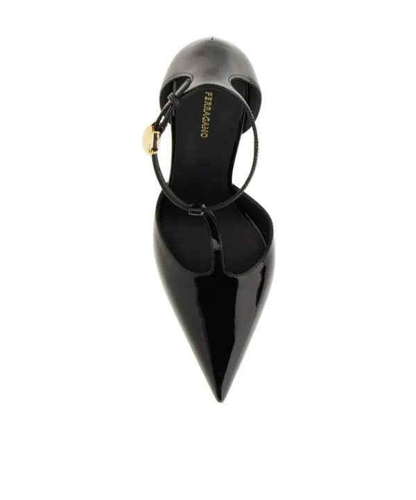 FERRAGAMO T-strap Pointed-toe High Heel Pumps - Black