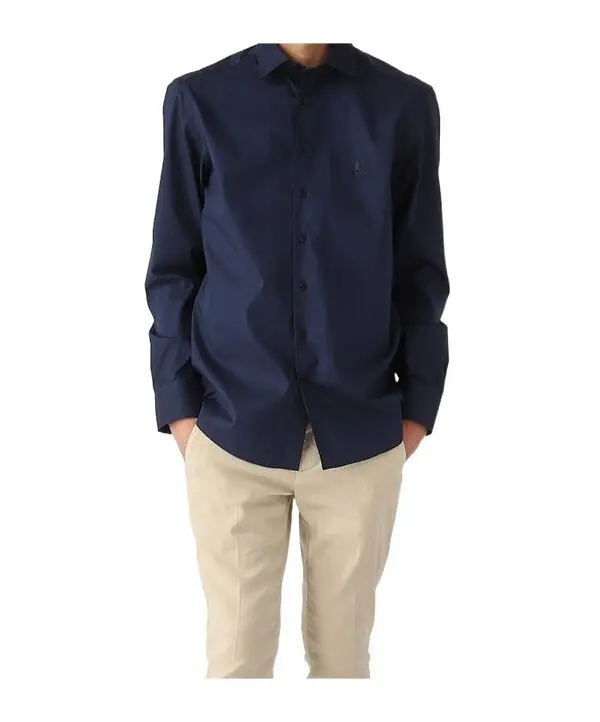 Etro Pegaso Embroidered Buttoned Poplin Shirt - Navy