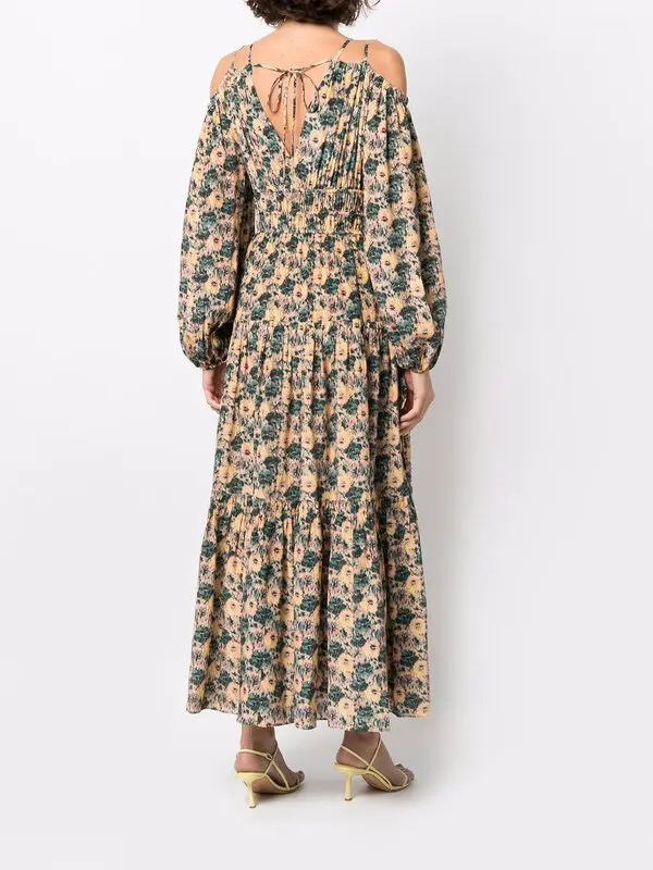 Ulla Johnson Floral Print Long Sleeve Cold Shoulder Maxi Dress