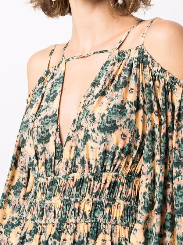 Ulla Johnson Floral Print Long Sleeve Cold Shoulder Maxi Dress