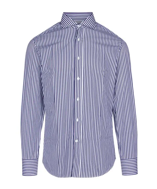 Brunello Cucinelli Candy-stripe Long-sleeve Shirt - Blue