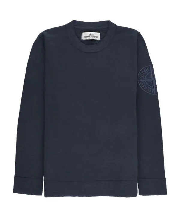 Stone Island Embroidered Logo Knitted Jumper - Blue