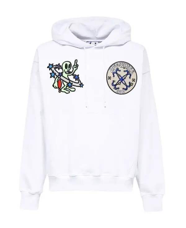 Off-White Long-sleeved Hooded Sweater With Graphic Appliqués
