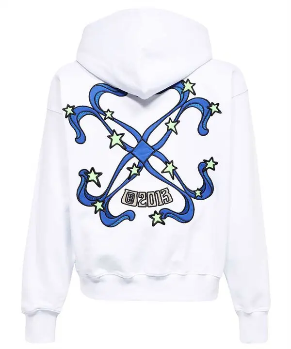 Off-White Long-sleeved Hooded Sweater With Graphic Appliqués
