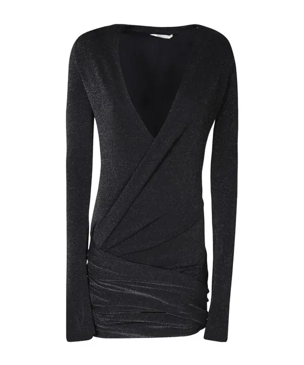Red Valentino Long Sleeve V-neck Draped Dress