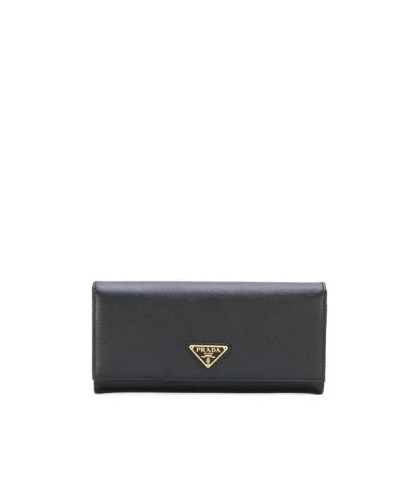 Prada Logo Plaque Continental Wallet - Black