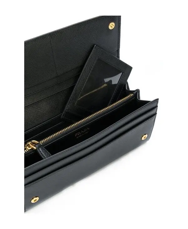 Prada Logo Plaque Continental Wallet - Black