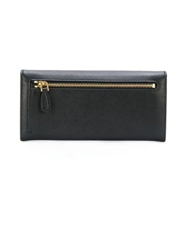Prada Logo Plaque Continental Wallet - Black
